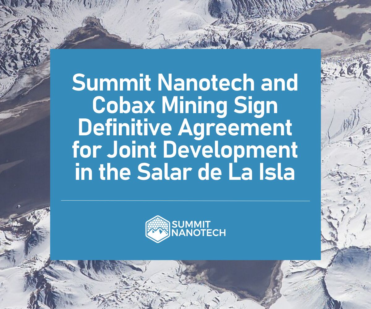 Summit Nanotech and Cobax Mining Sign Definitive Agreement for Joint ...