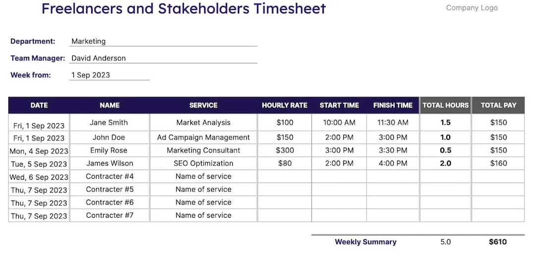 8 Free & Printable Timesheet Templates for Employee Hours