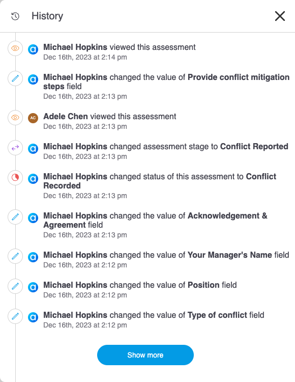 Workflow Assessment History
