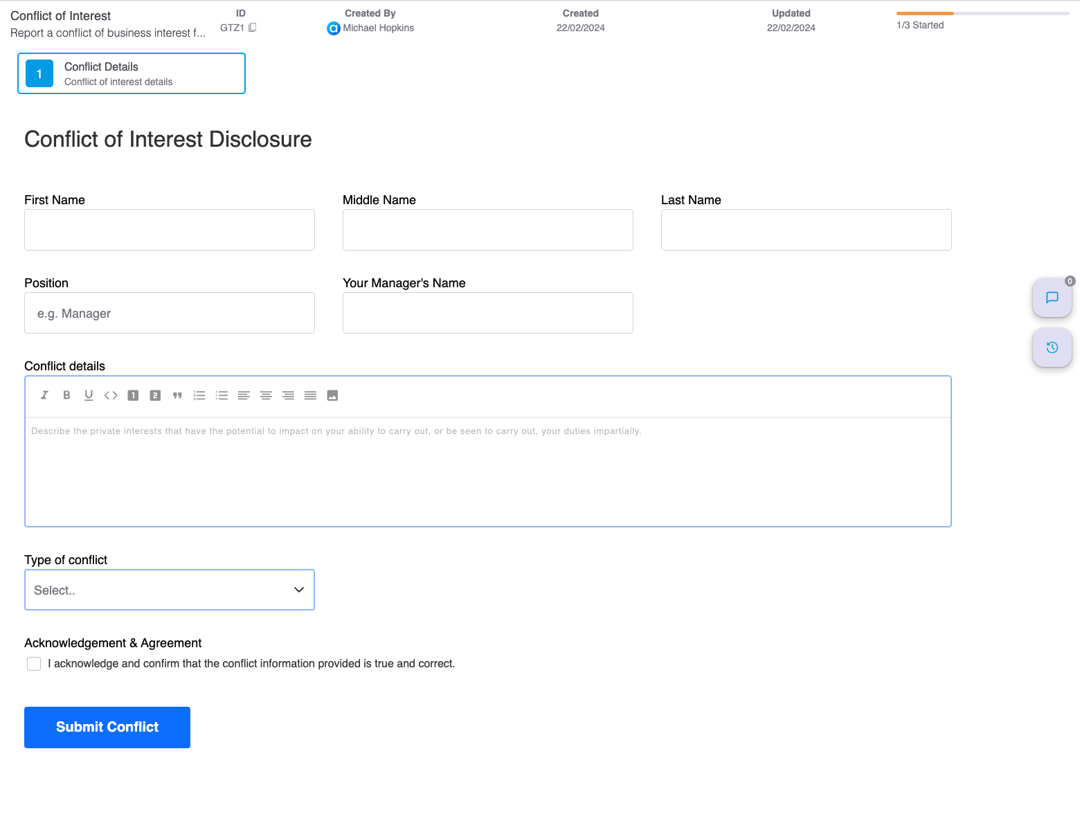 Conflict of Interest Workflow Template Software