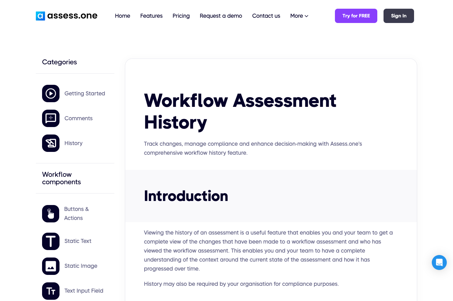 Workflow Assessment History