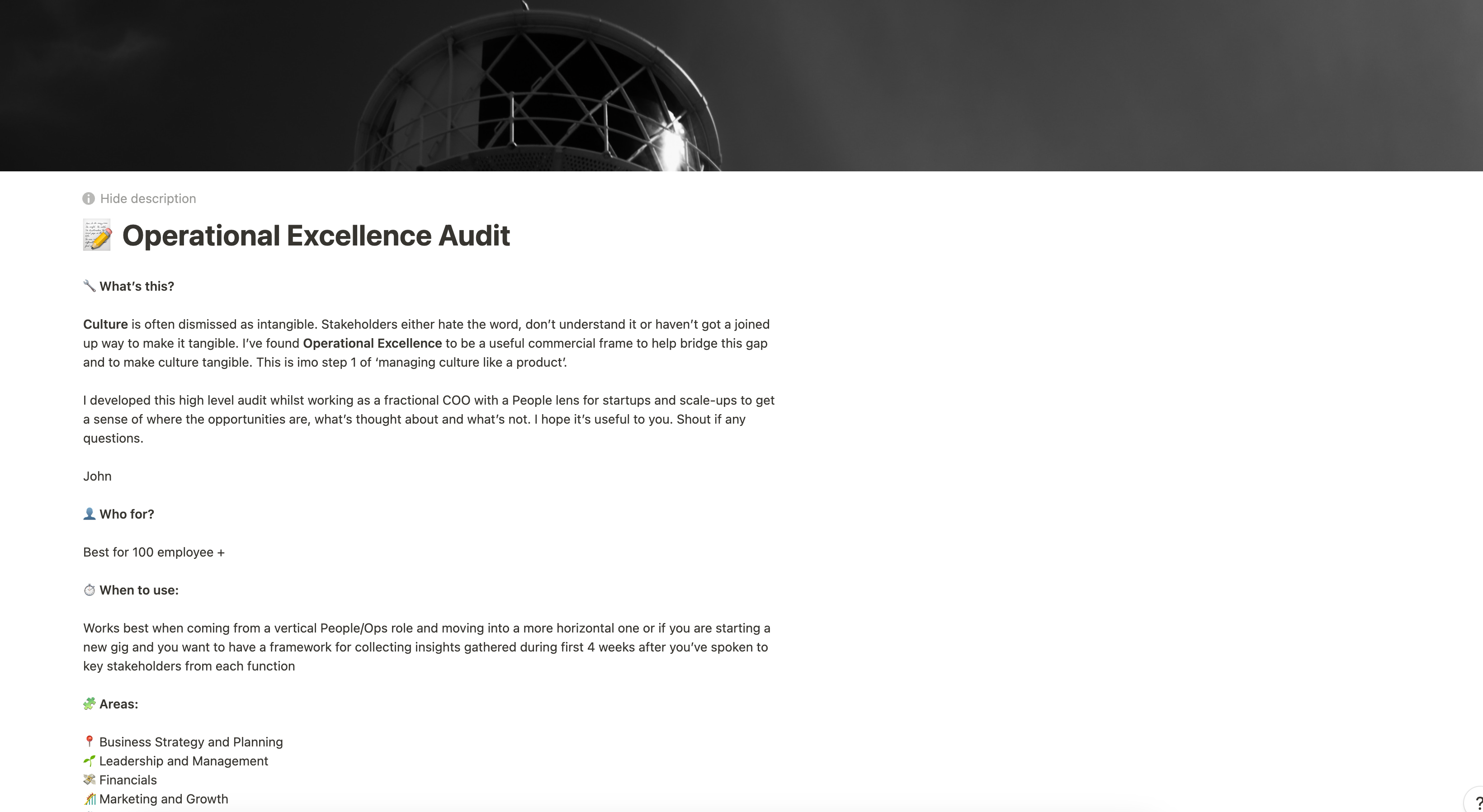 Open Org's Operational Excellence Audit