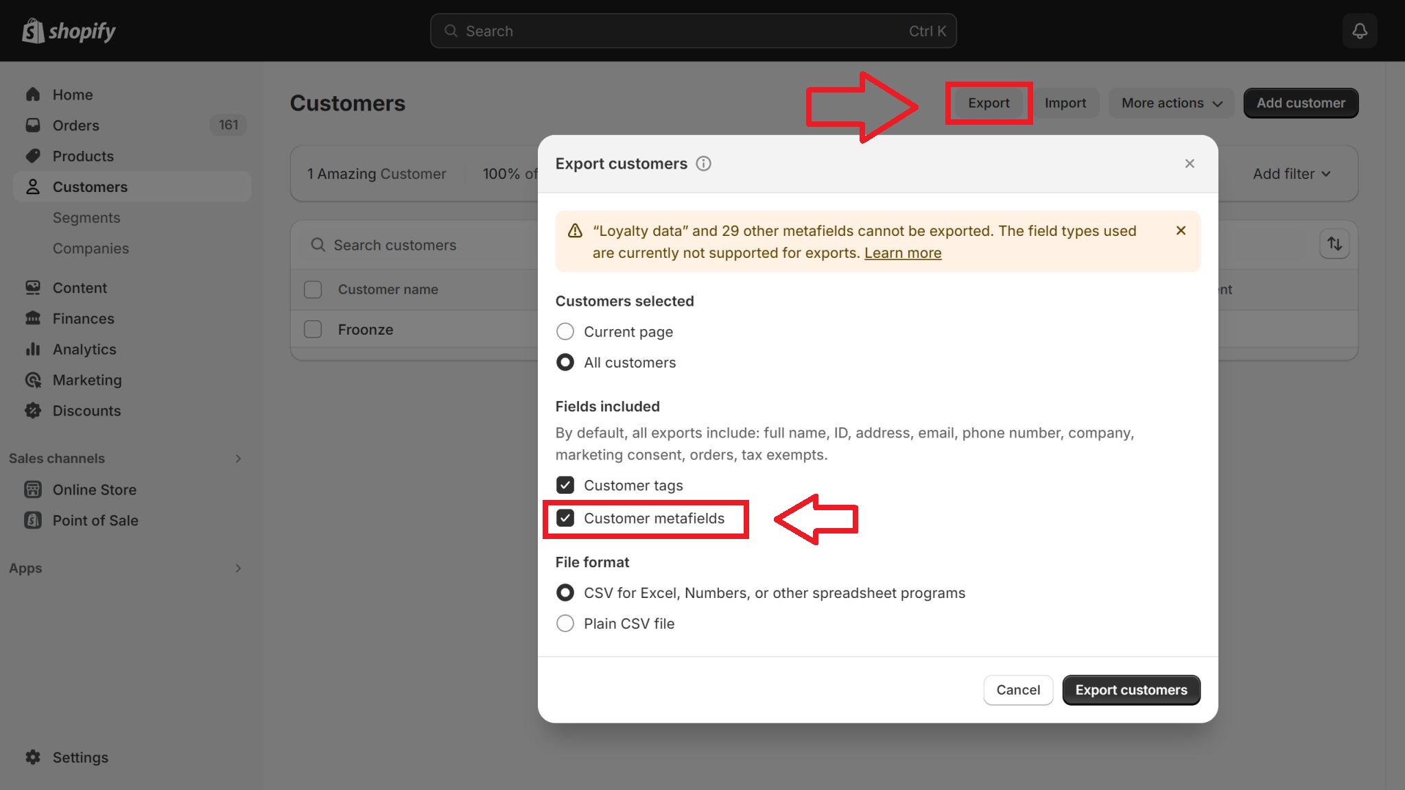 How to export customer metafields in Shopify - Froonze