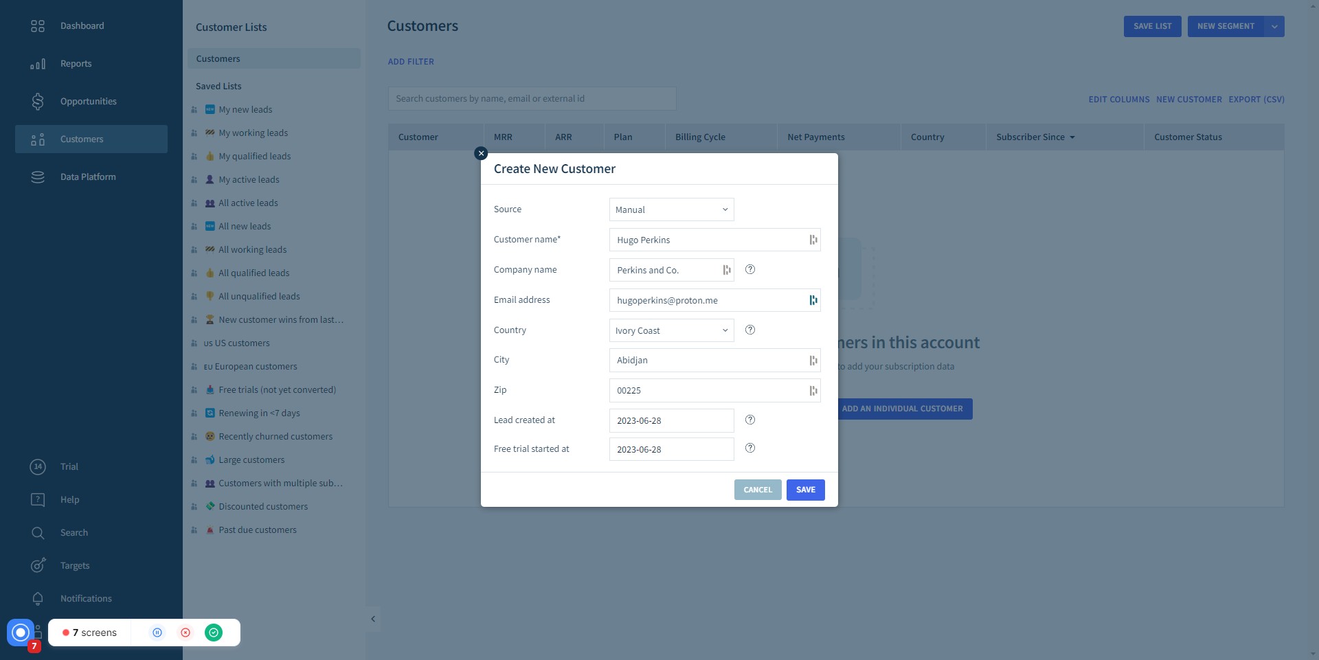 How to add a customer? - Chartmogul's Guideflow