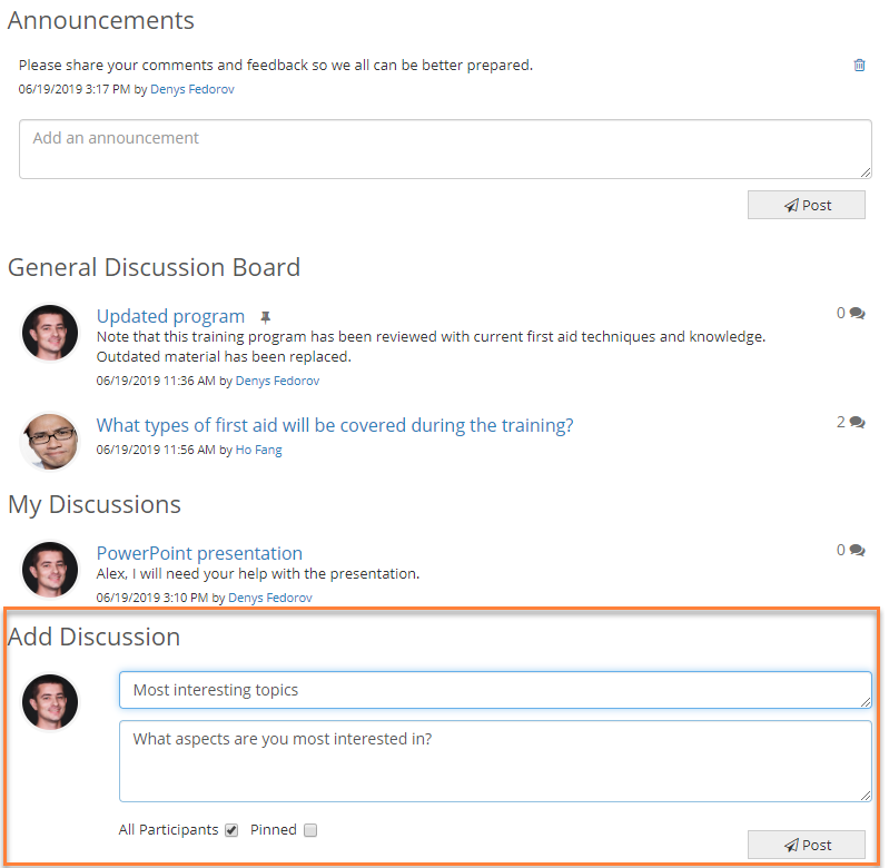 Training Discussion Boards