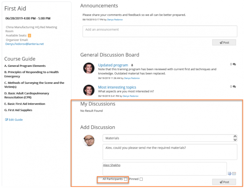 Training Discussion Boards