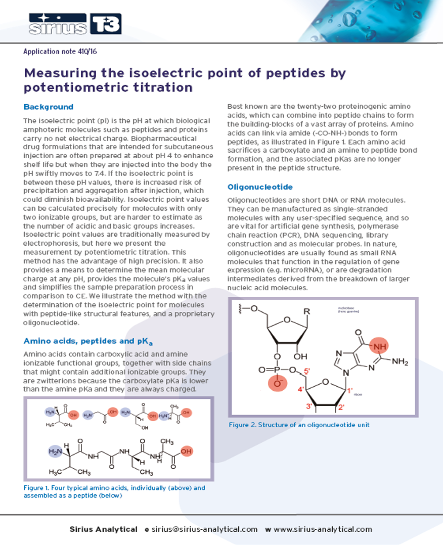 AN410 Measuring the isoelectric point pf peptides by potentiometric titration