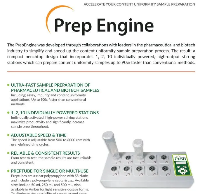 Pion PrepEngine | Single or multi-station content uniformity blending ...