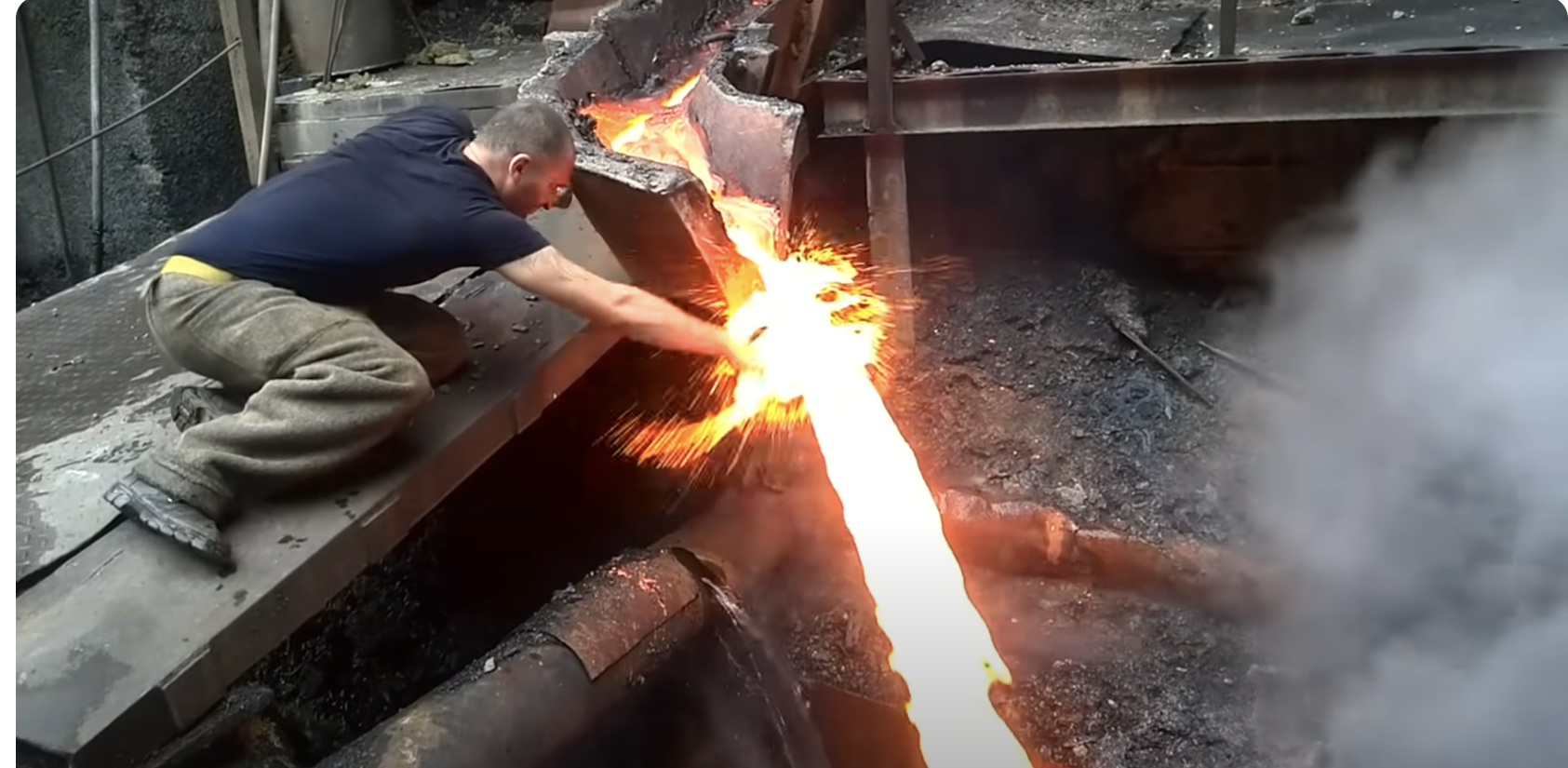 Watch as this man does the OPPOSITE of what you should do with MOLTEN metal