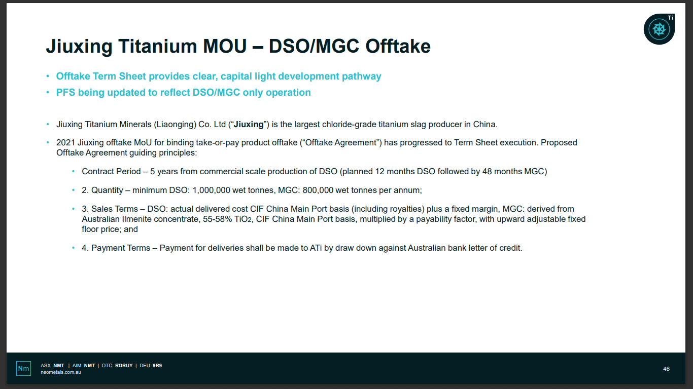 Neometals (NMT) - Chinese Off-Take on 2nd Highest Grade Titanium Asset - Article | Crux Investor