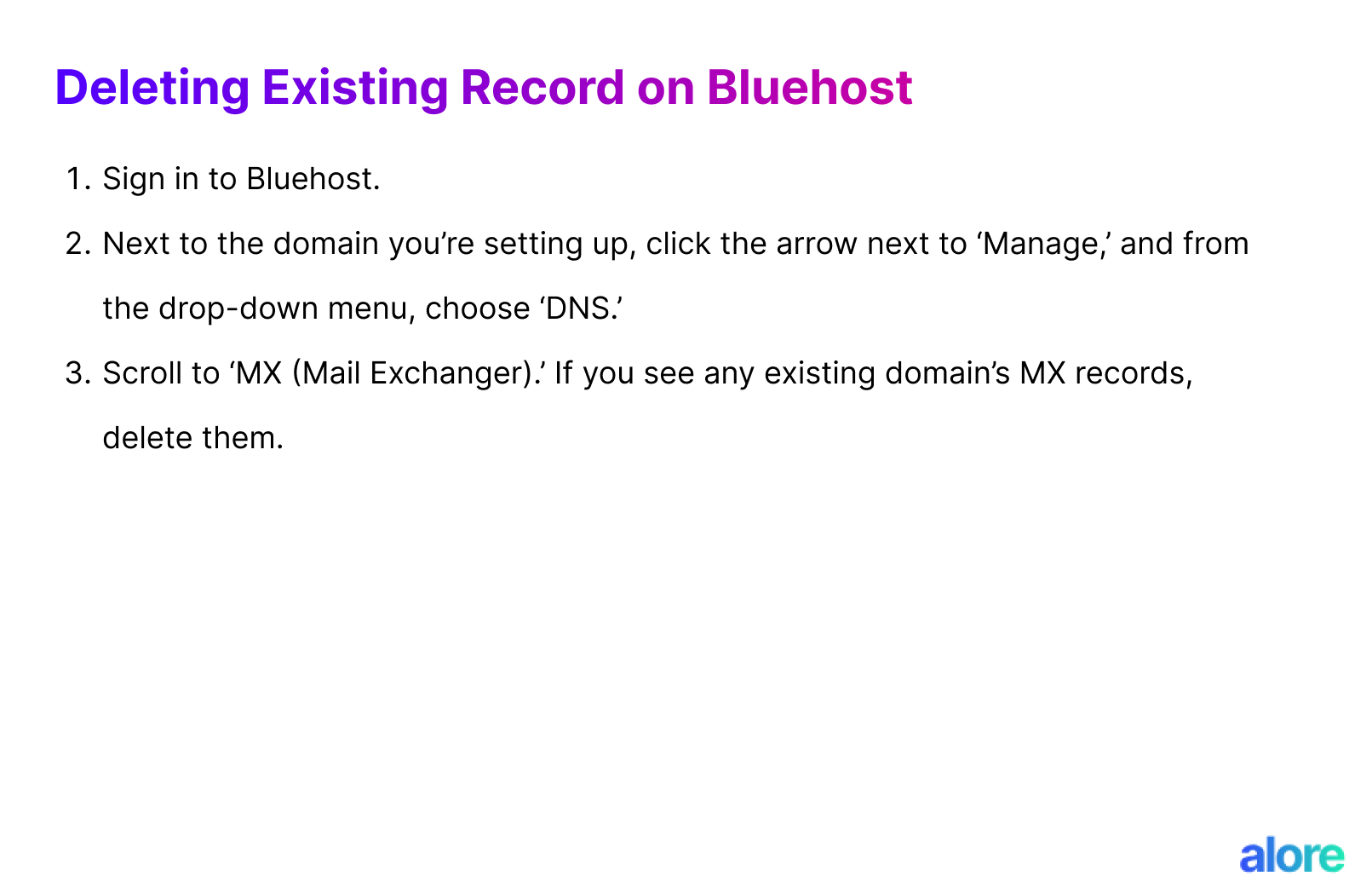 How to setup MX Record for your Google Workspace on BlueHost | Alore