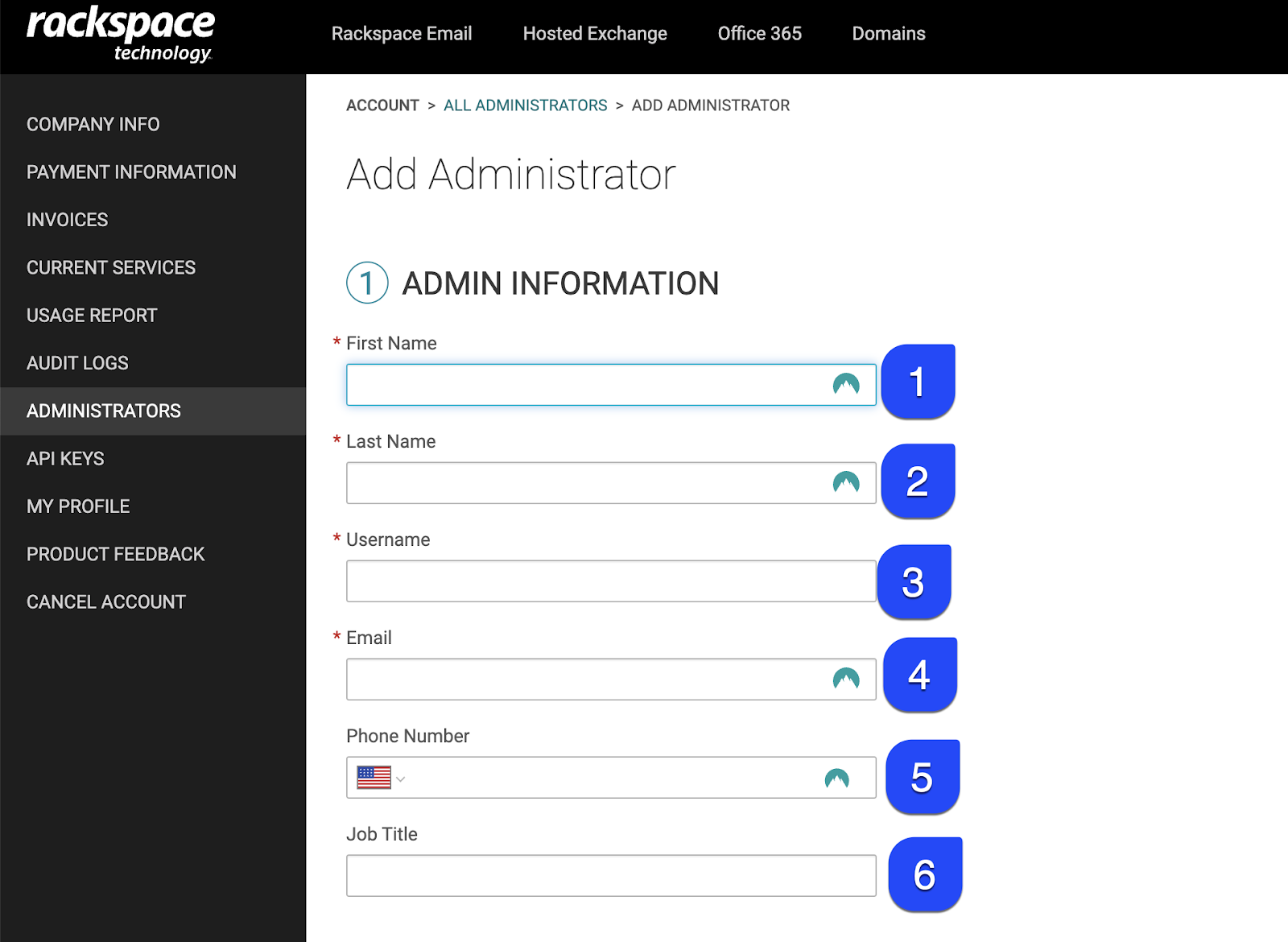 Create Rackspace Admin Account