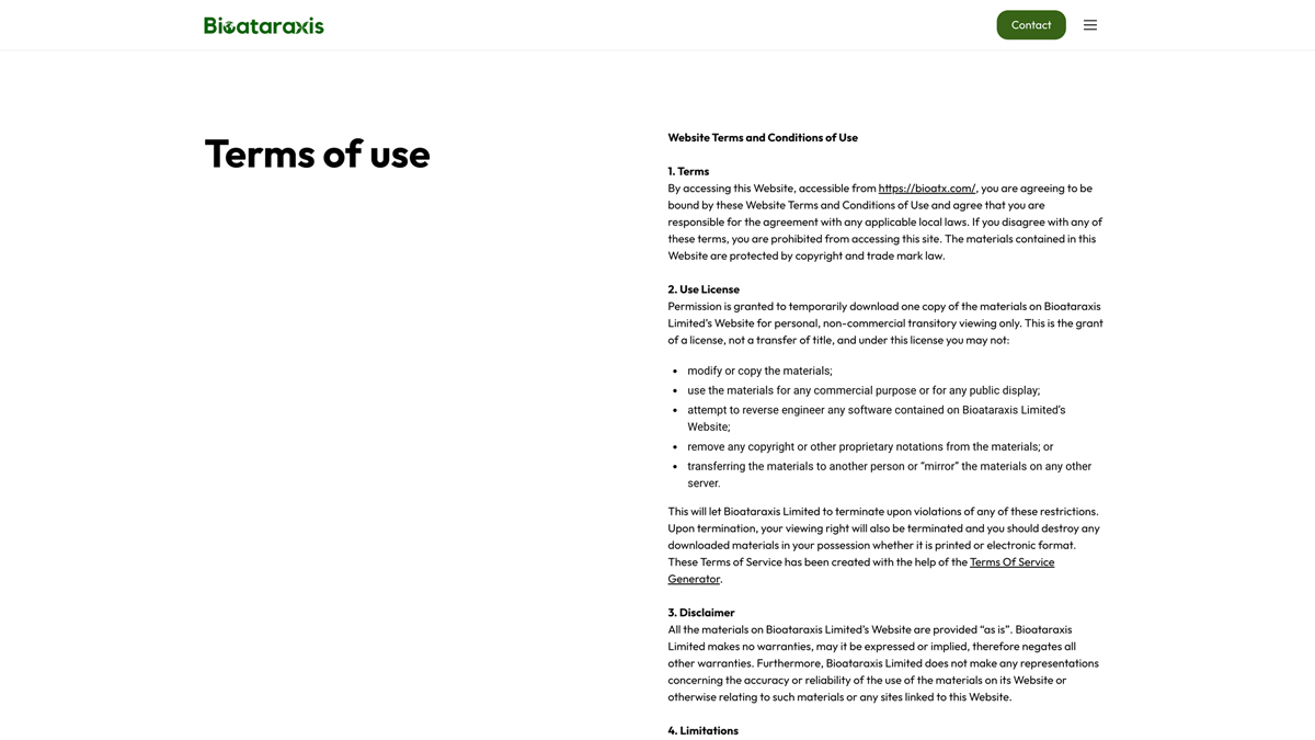 Bioataraxis | Terms of use
