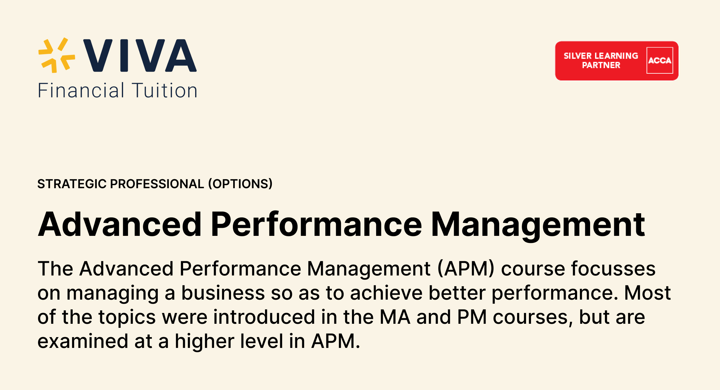 VIVA | ACCA Advanced Performance Management Course