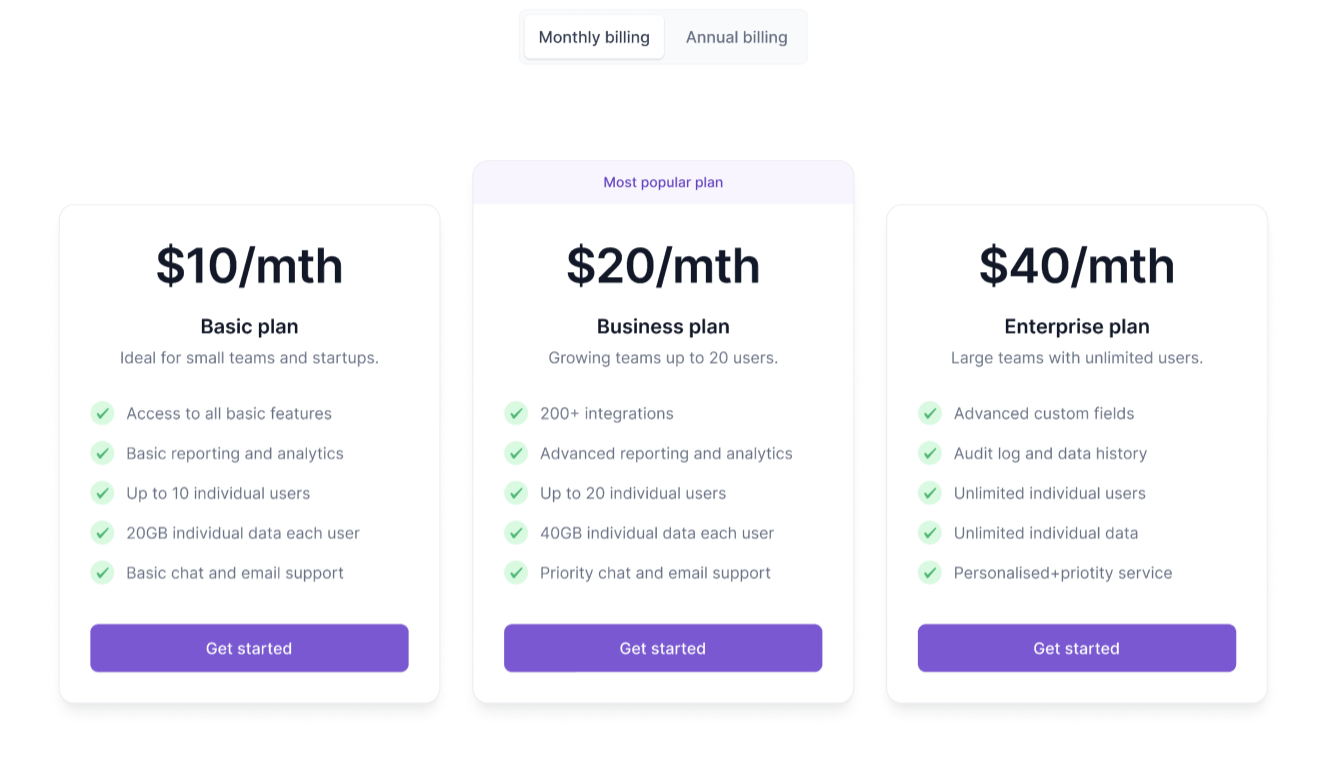 The 7 best SaaS pricing page examples from 2023 | Growably