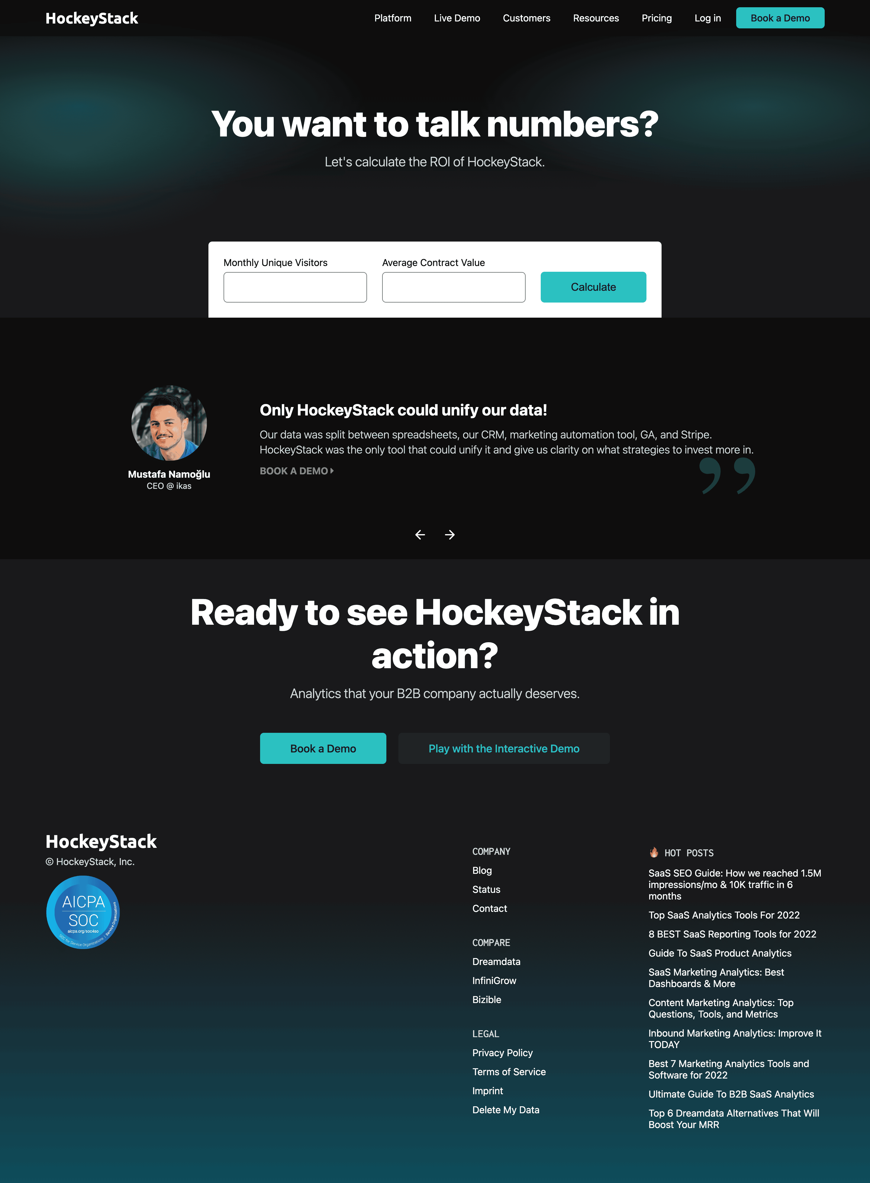 Hockey Stack Calculator: Website-Inspiration für SaaS Marketer & Designer