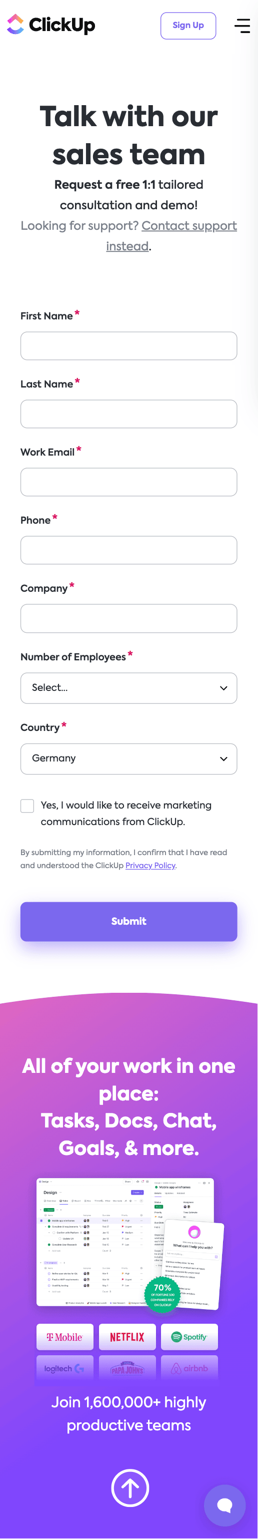 ClickUp Demo: Website-Inspiration für SaaS Marketer & Designer