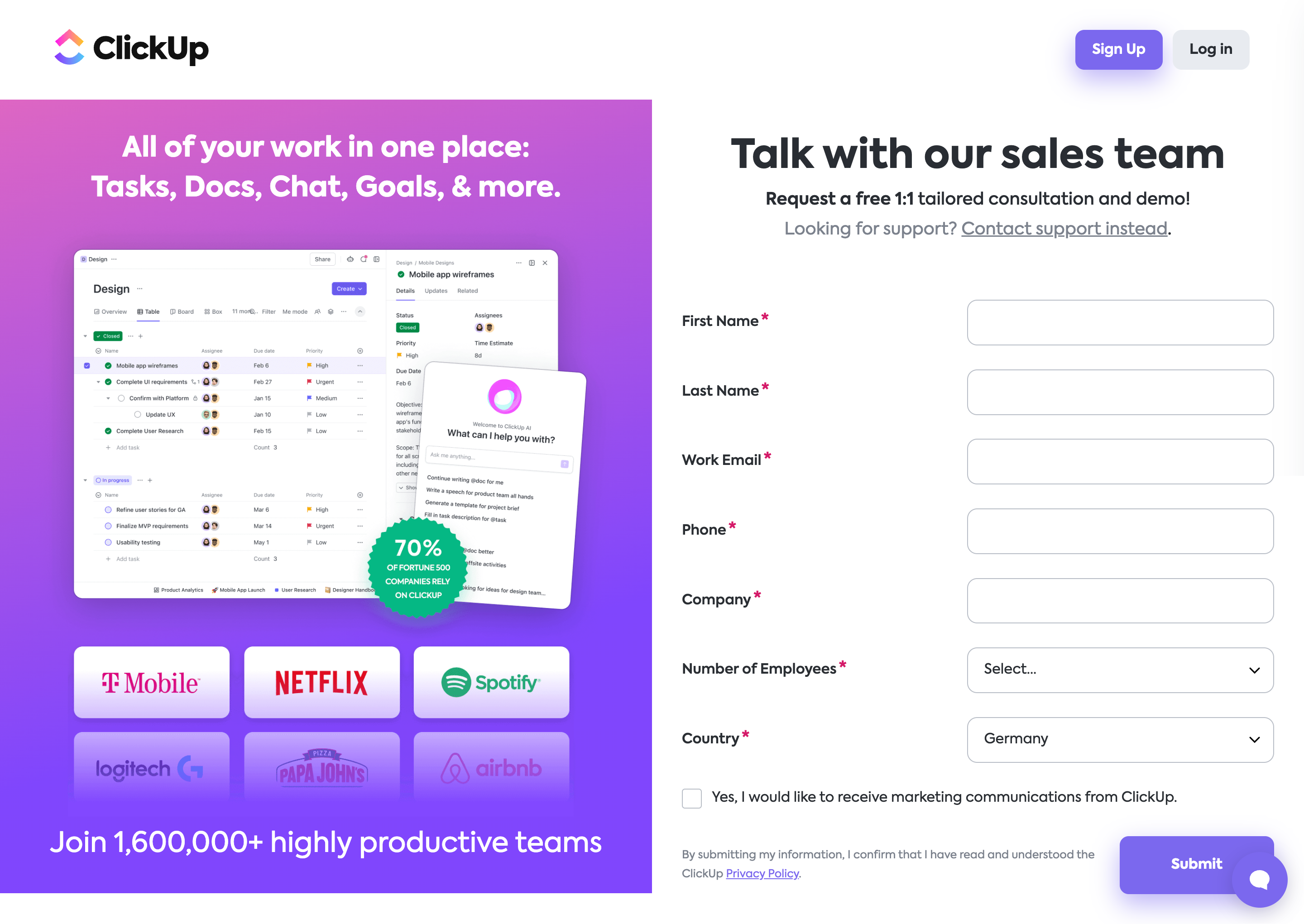 ClickUp Demo: Website-Inspiration für SaaS Marketer & Designer