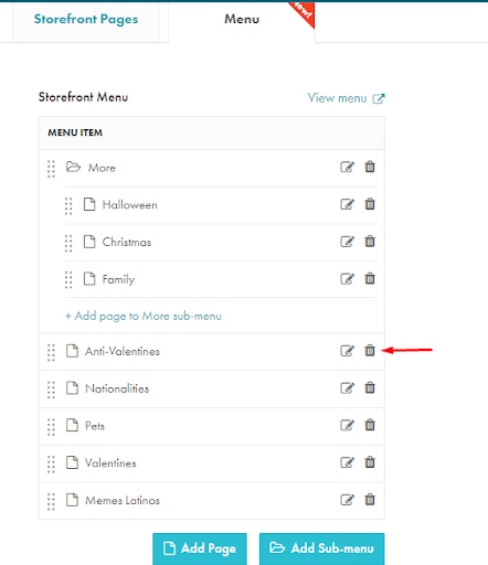 Adding a Storefront to the Menu
