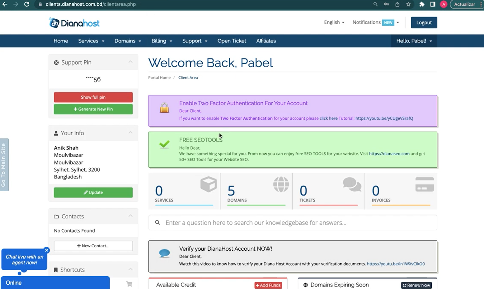 DNS Records Setup for Dianahost