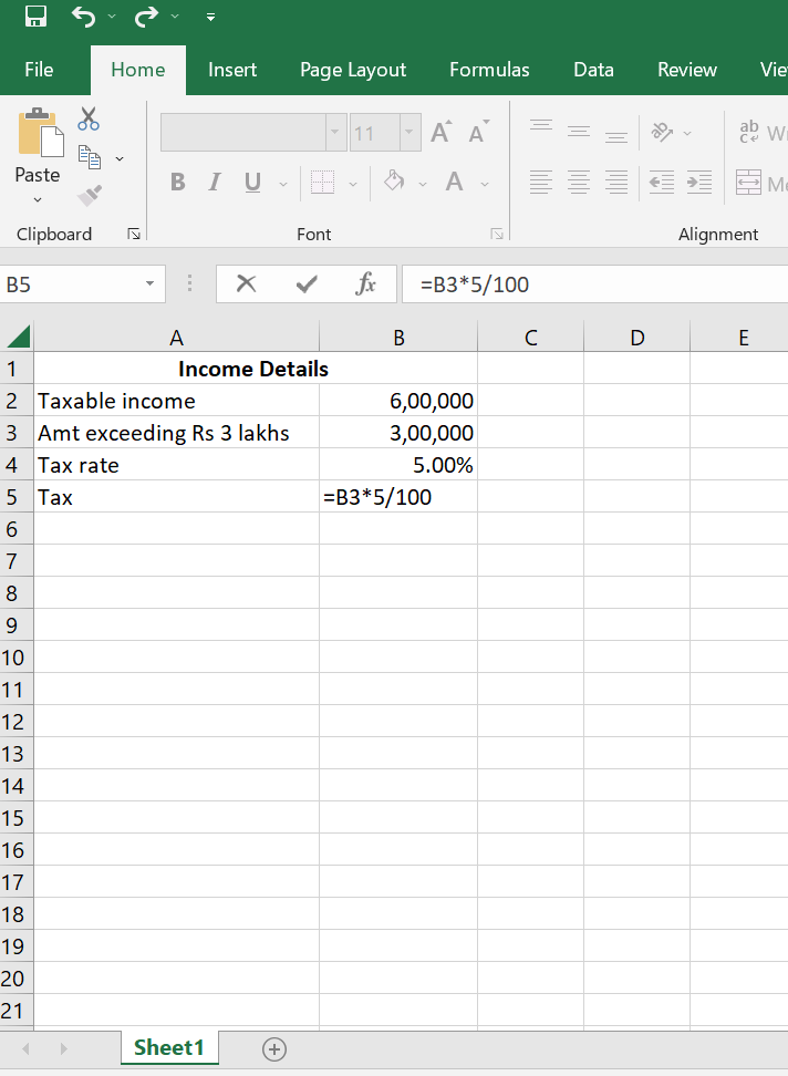 tax calculation formula in excel