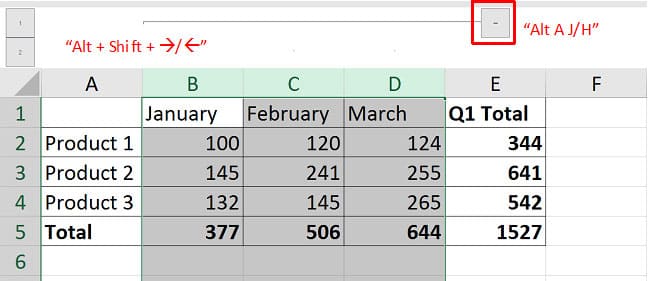how to hide excel rows and columns