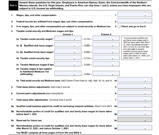 Employer's Annual Federal Tax Return: File IRS Form 944