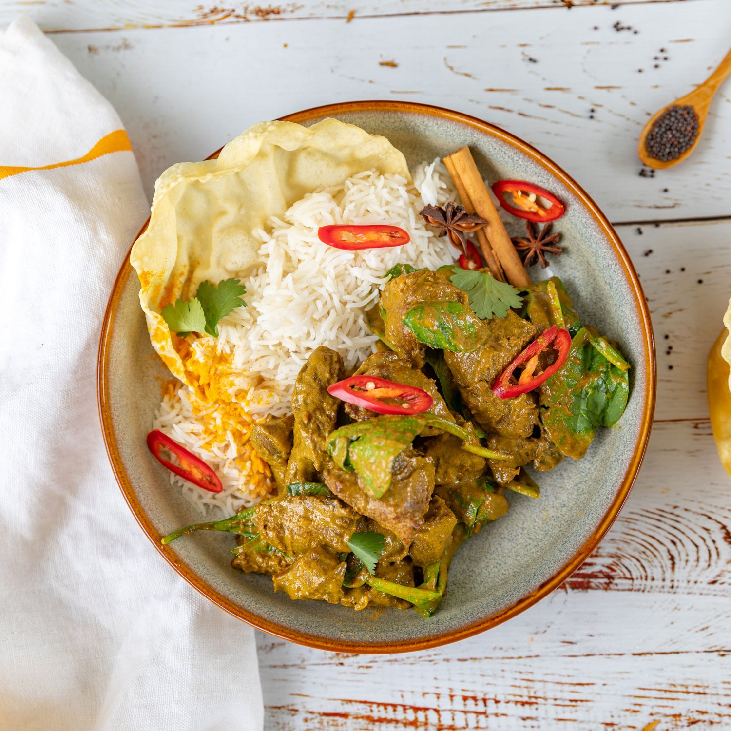 Slow Cooked Lamb Saag With Handmade GF Naan & Steamed Fragrant Rice ...