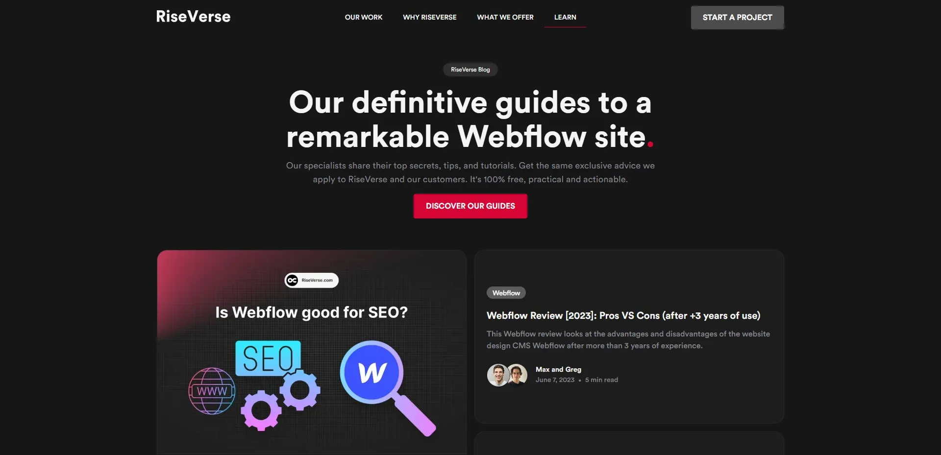 Our definitive guides to a remarkable Webflow site | RiseVerse