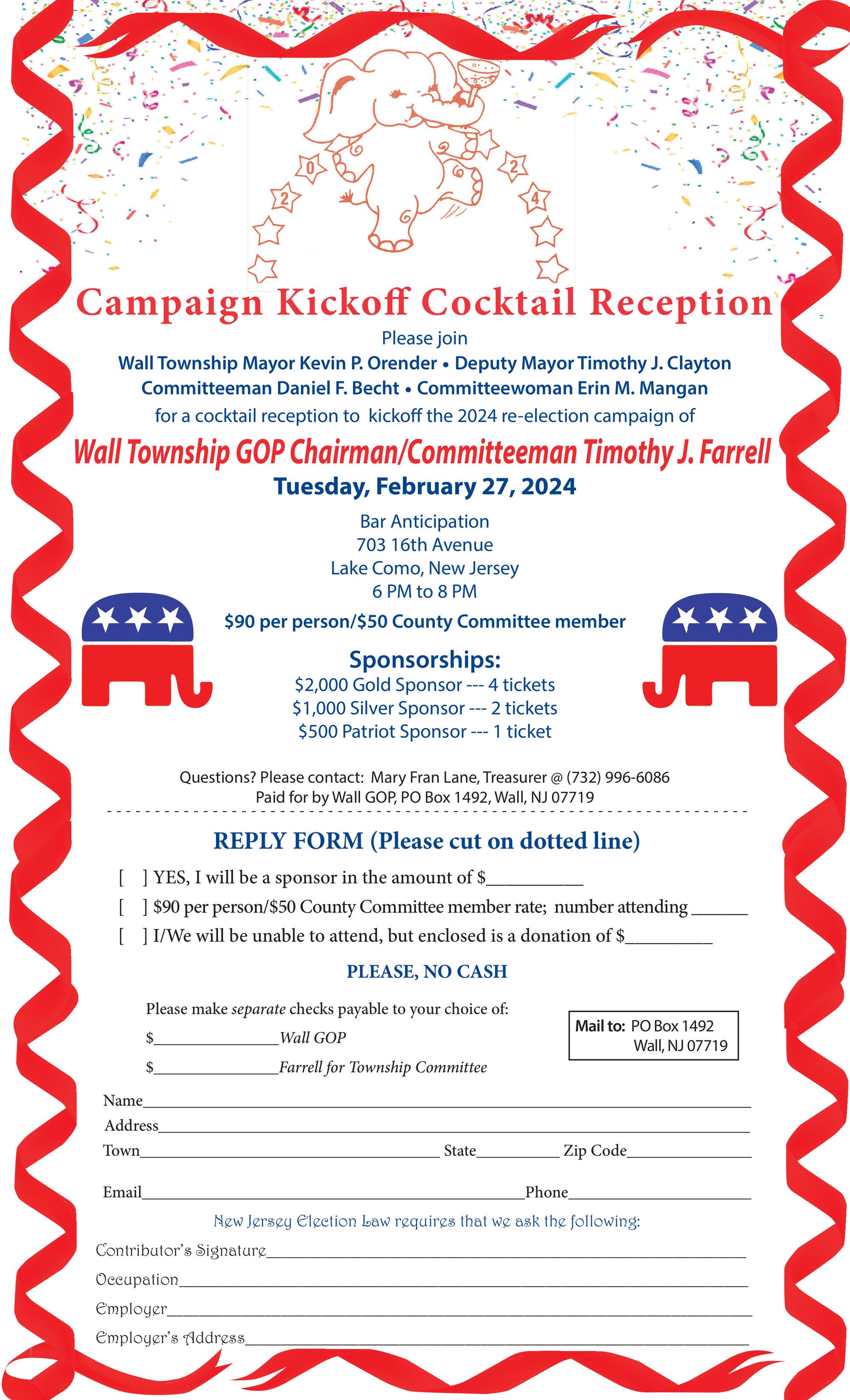 Campaign Kickoff Reception with Wall GOP - Monmouth County Republicans