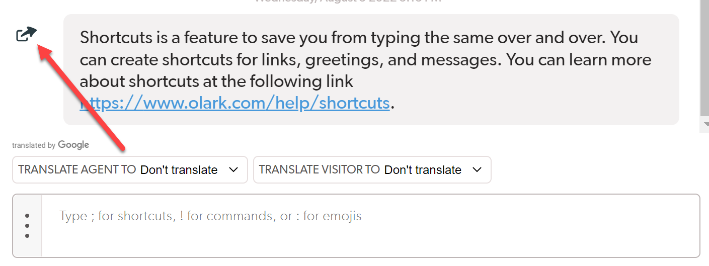 Olark: Send messages Faster with Shortcuts