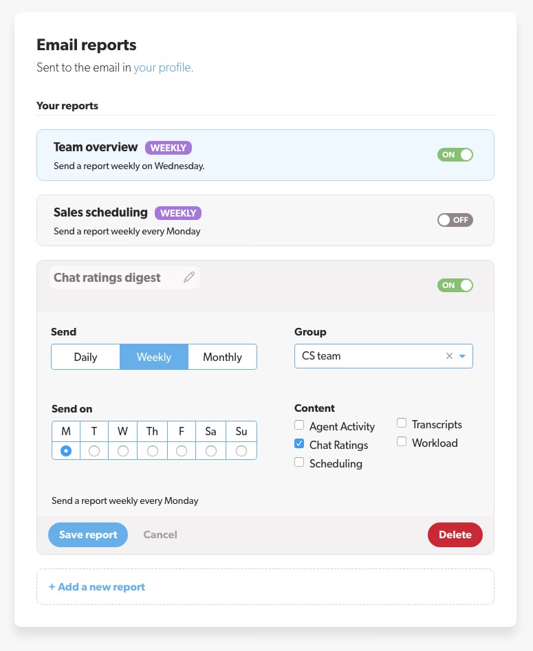 Olark: Automated email reports