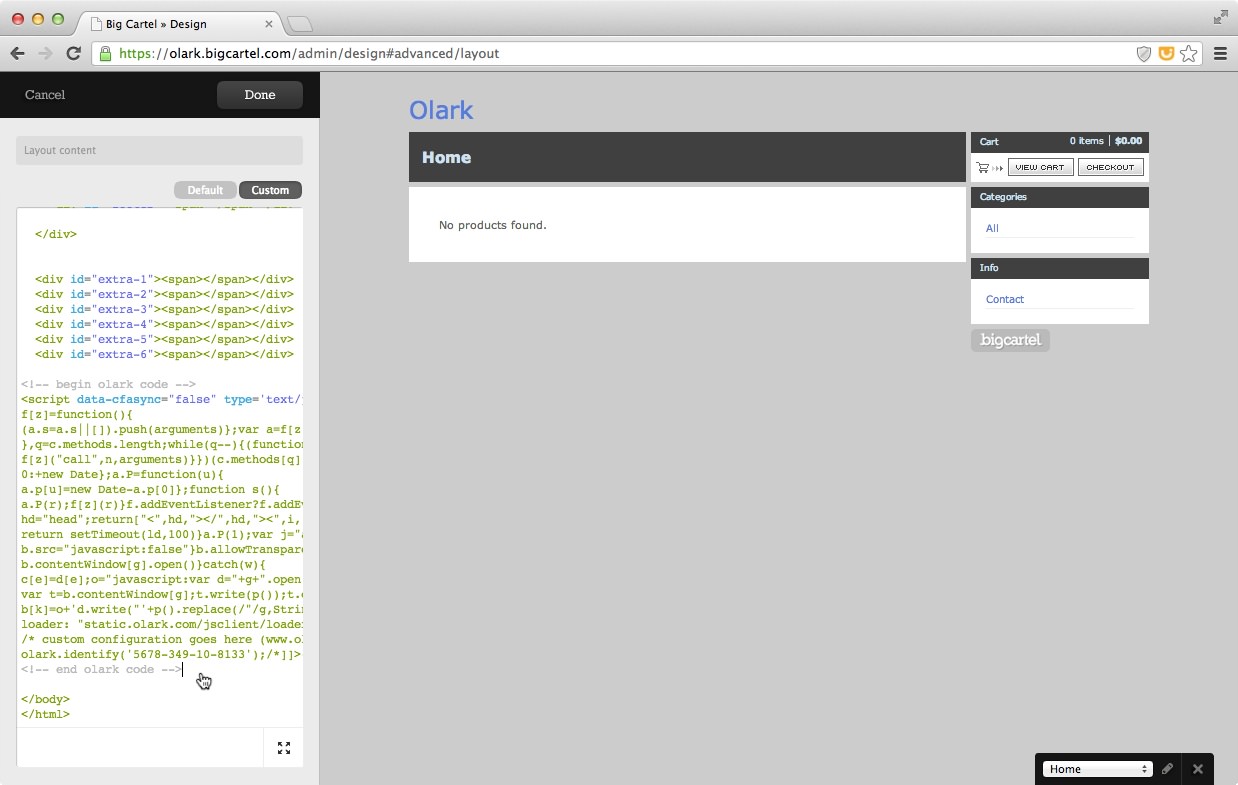 Olark: Big Cartel integration guide