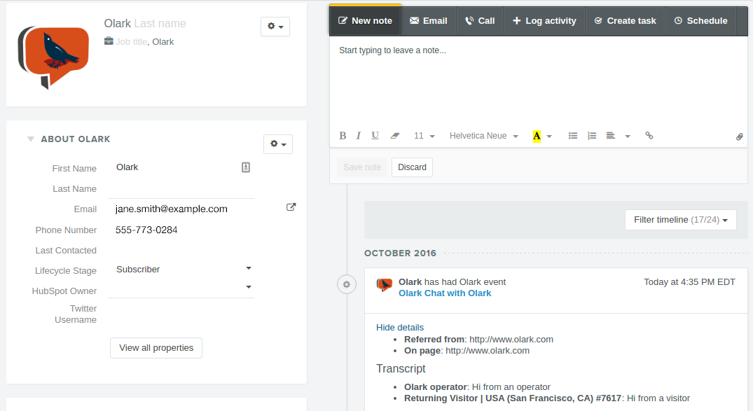 Olark: Hubspot integration guide