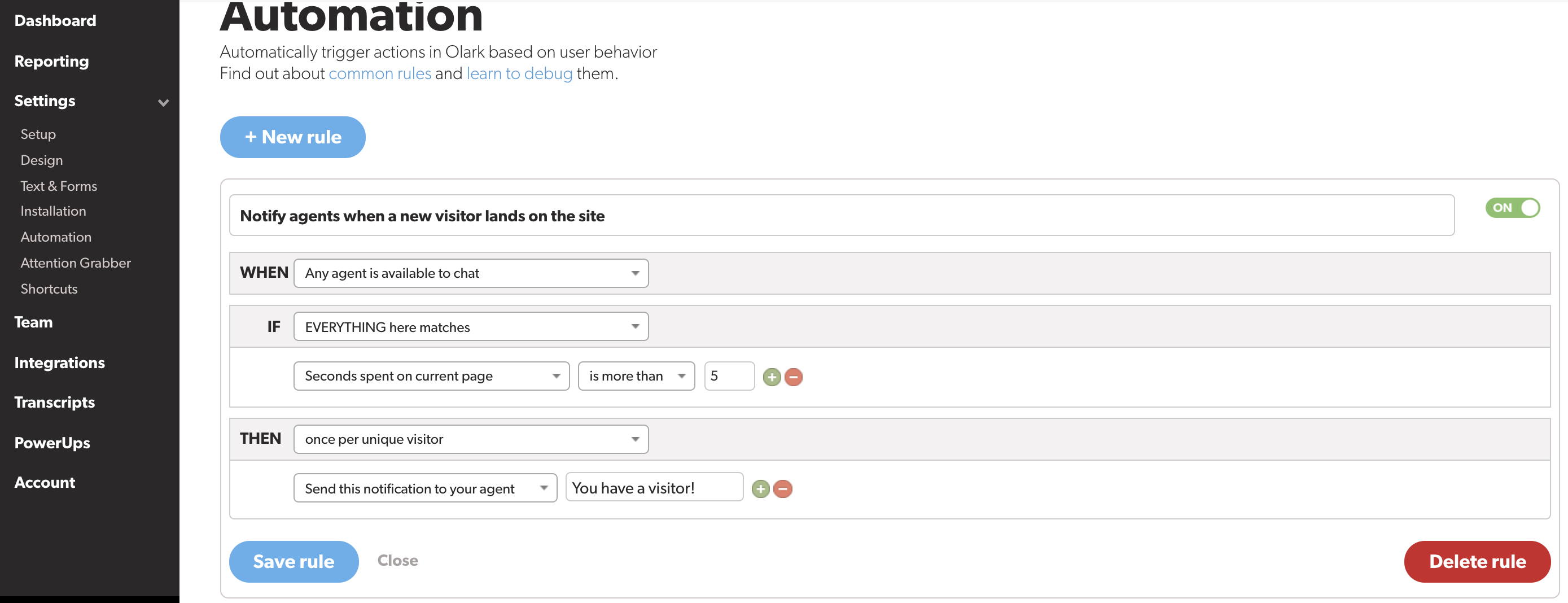 Olark: New visitor notifications