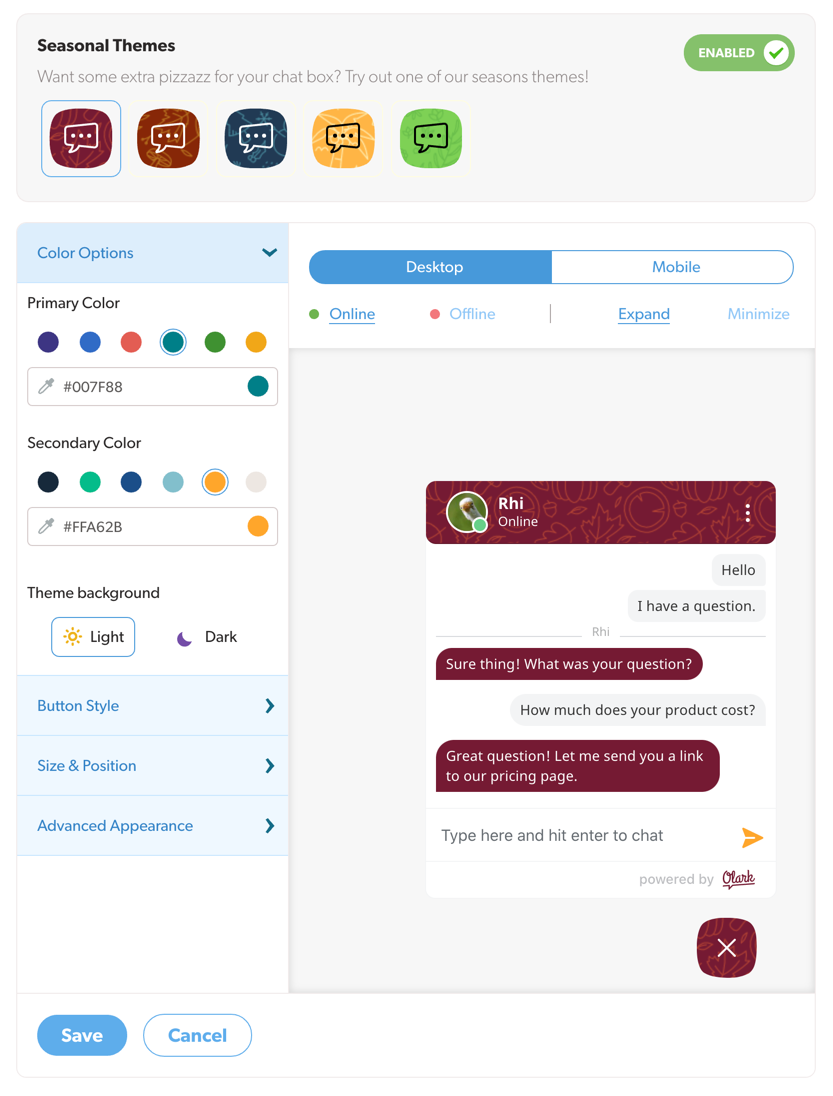 Olark: Seasonal Chatbox Themes