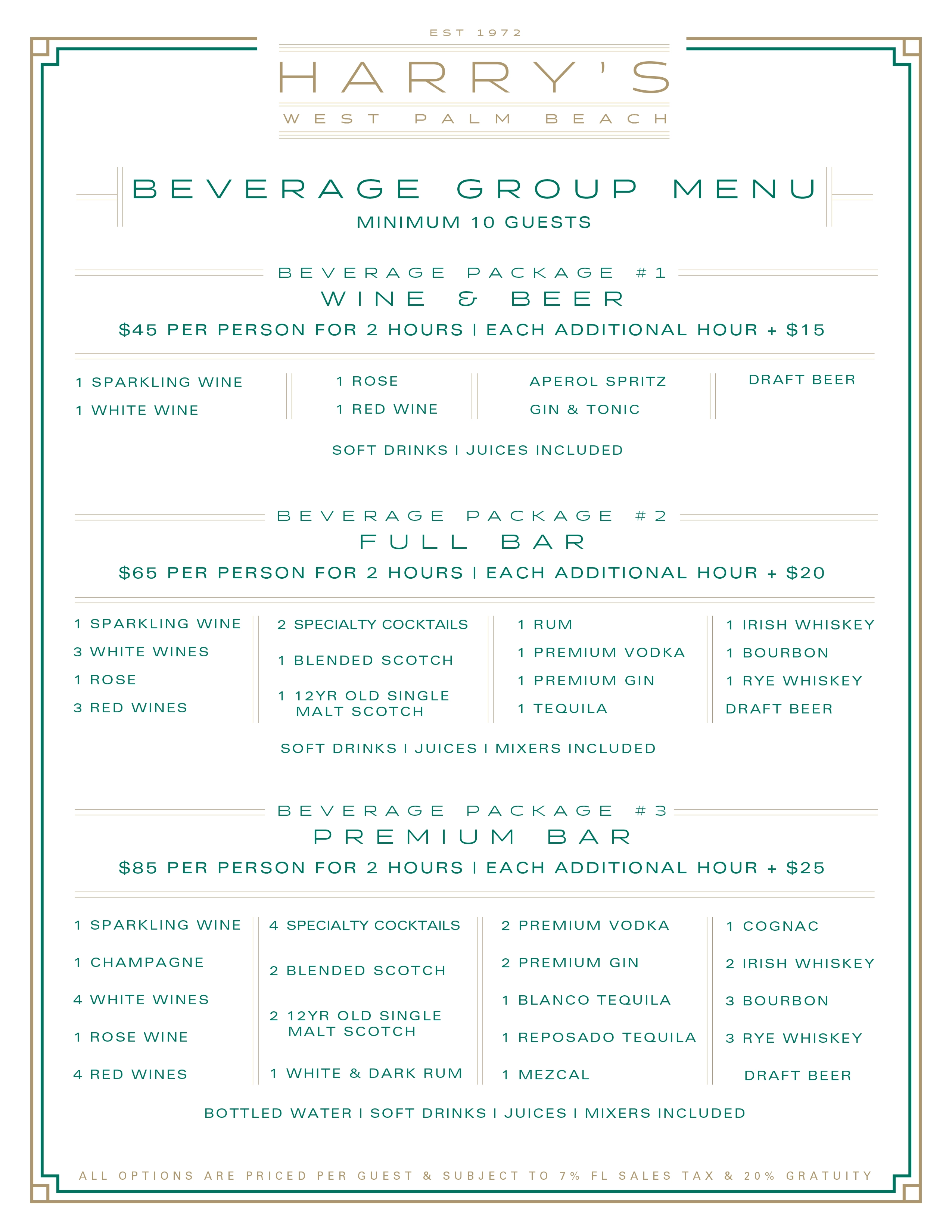 Palm Beach Group Menus