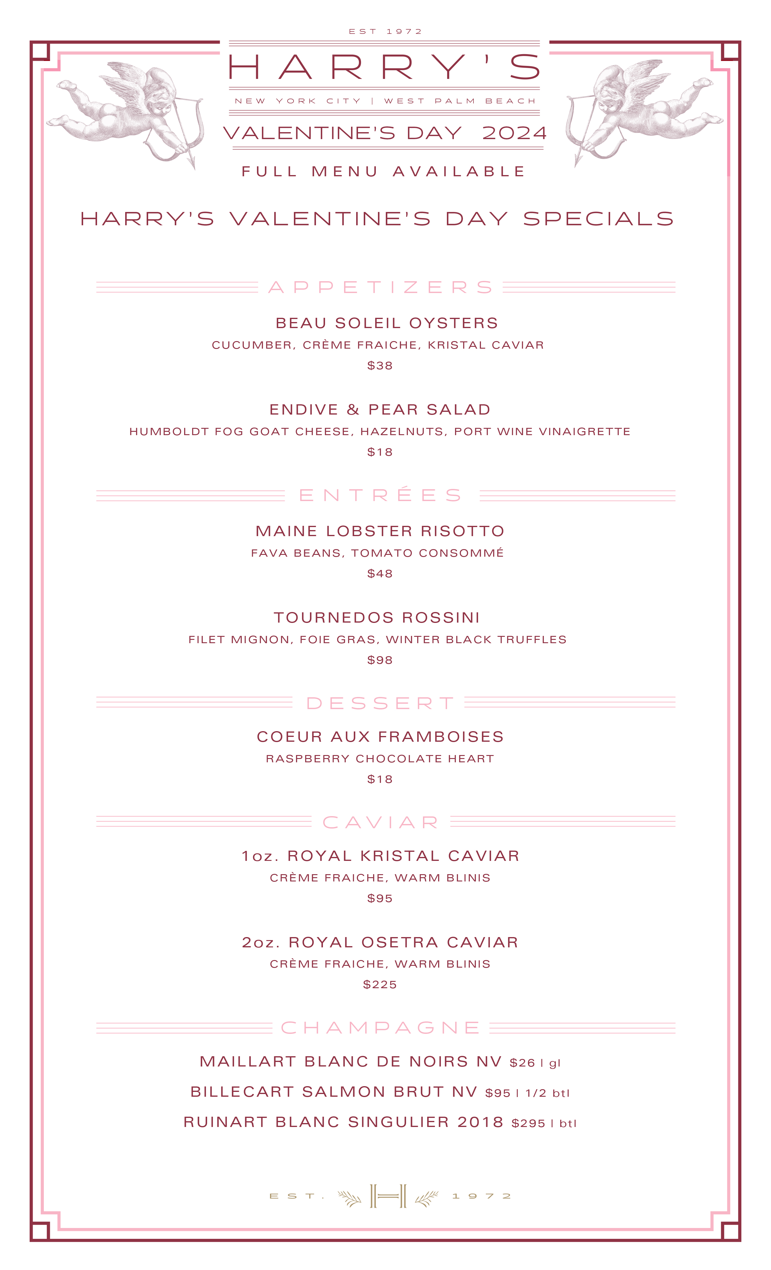 Harry's Bar & Restaurant | New York City Menu