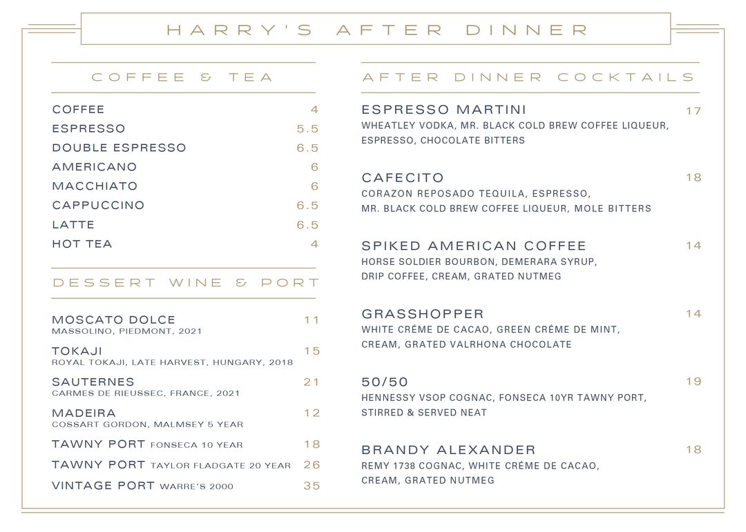 Harry's Bar & Restaurant | West Palm Beach Menu