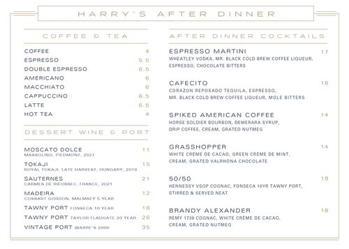 Harry's Bar & Restaurant | West Palm Beach Menu