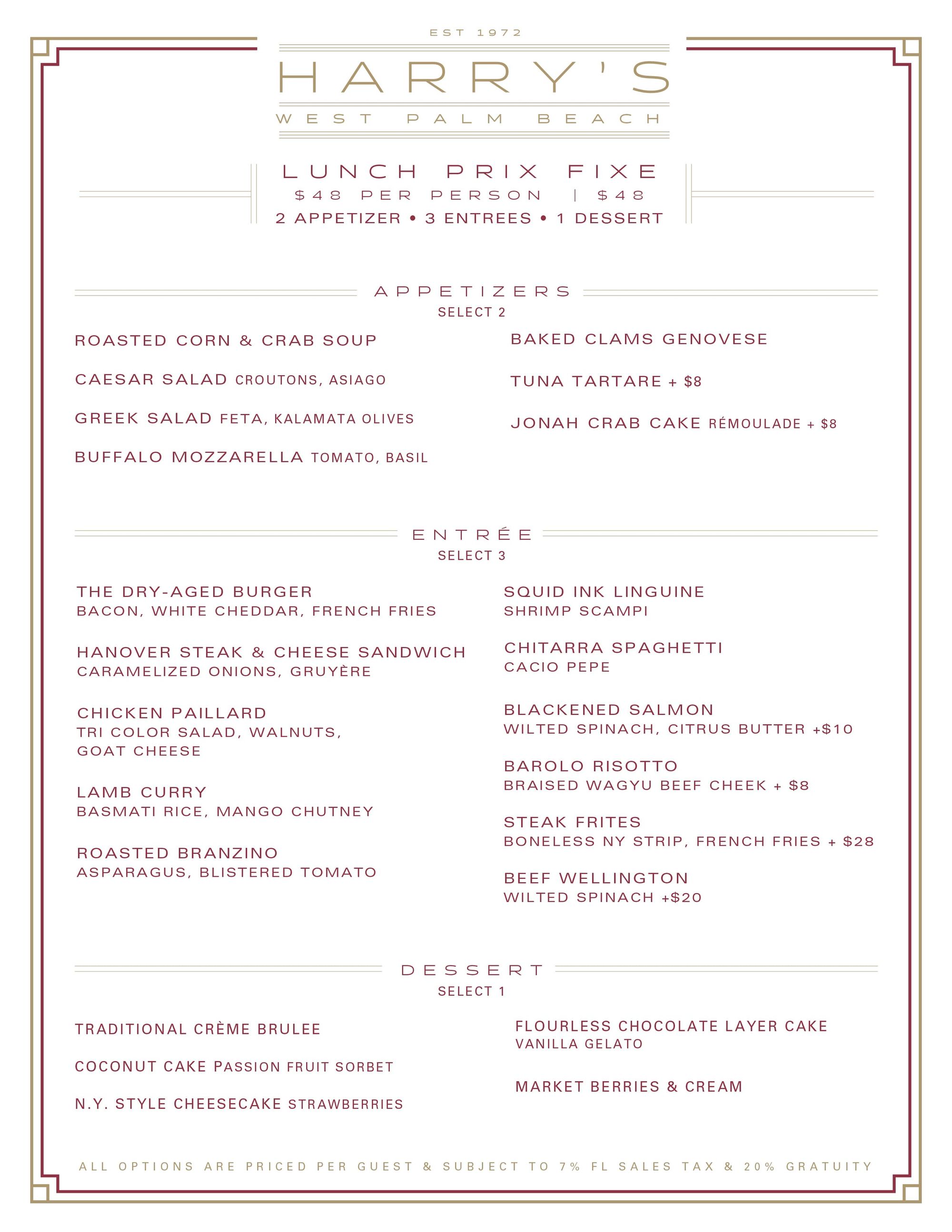 Palm Beach Group Menus