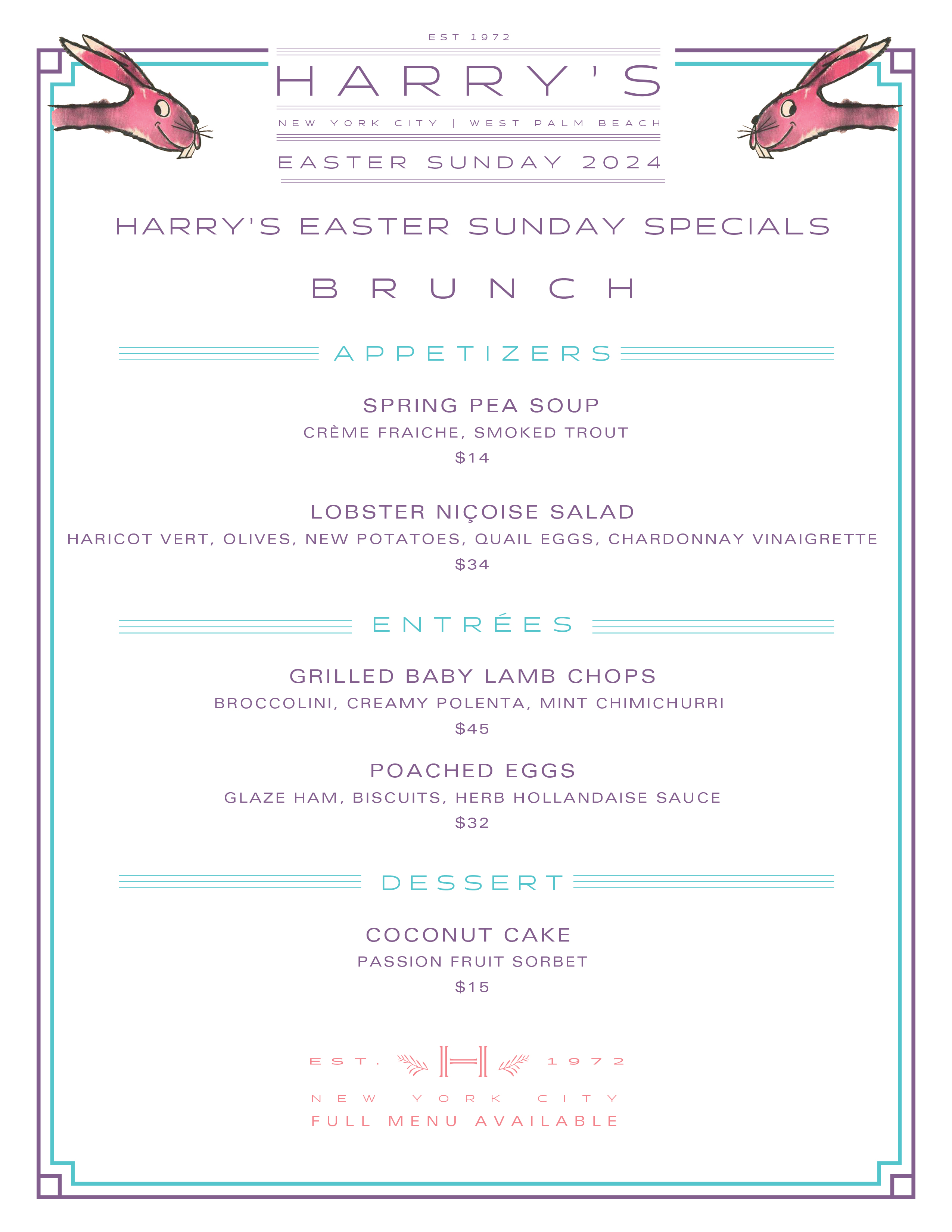 Harry's Bar & Restaurant | New York City Menu