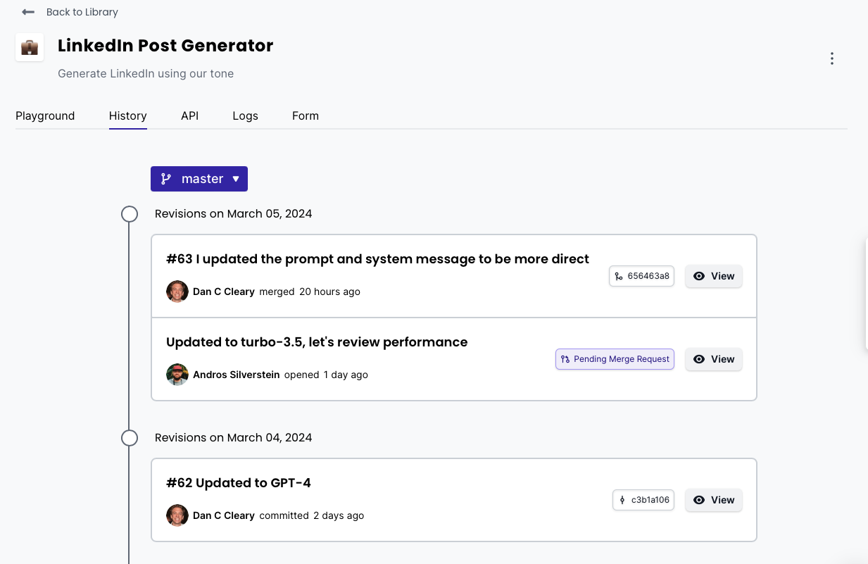 PromptHub Features: Prompt Versioning