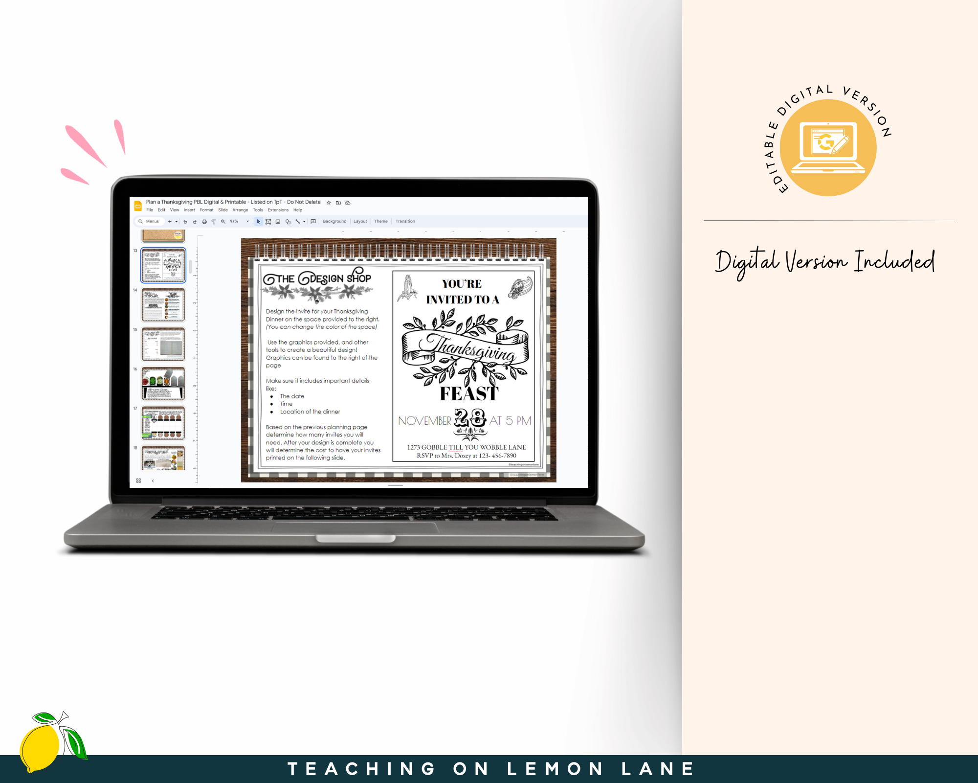 Plan Thanksgiving Dinner ELA & Math Project