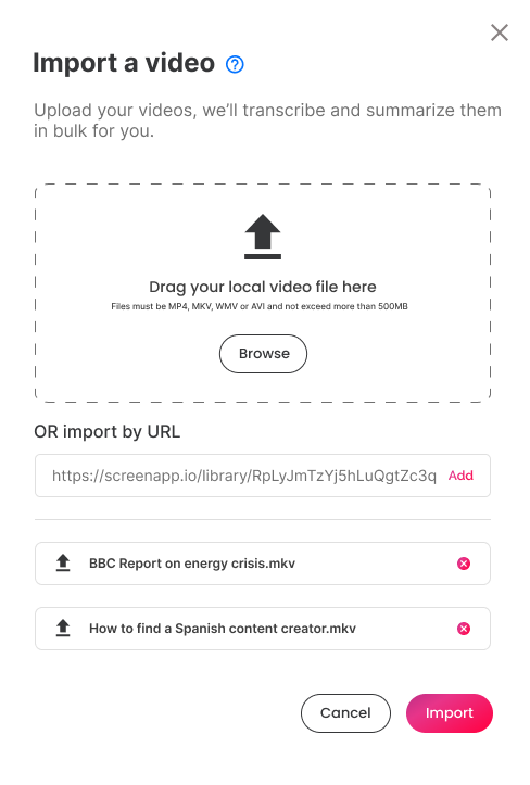Bulk Transcription - ScreenApp