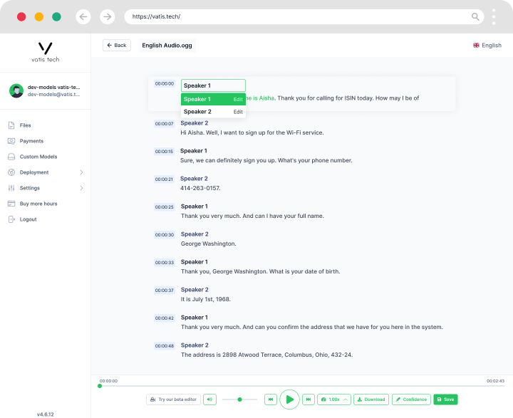 Transcribe OGG to Text - Vatis Tech