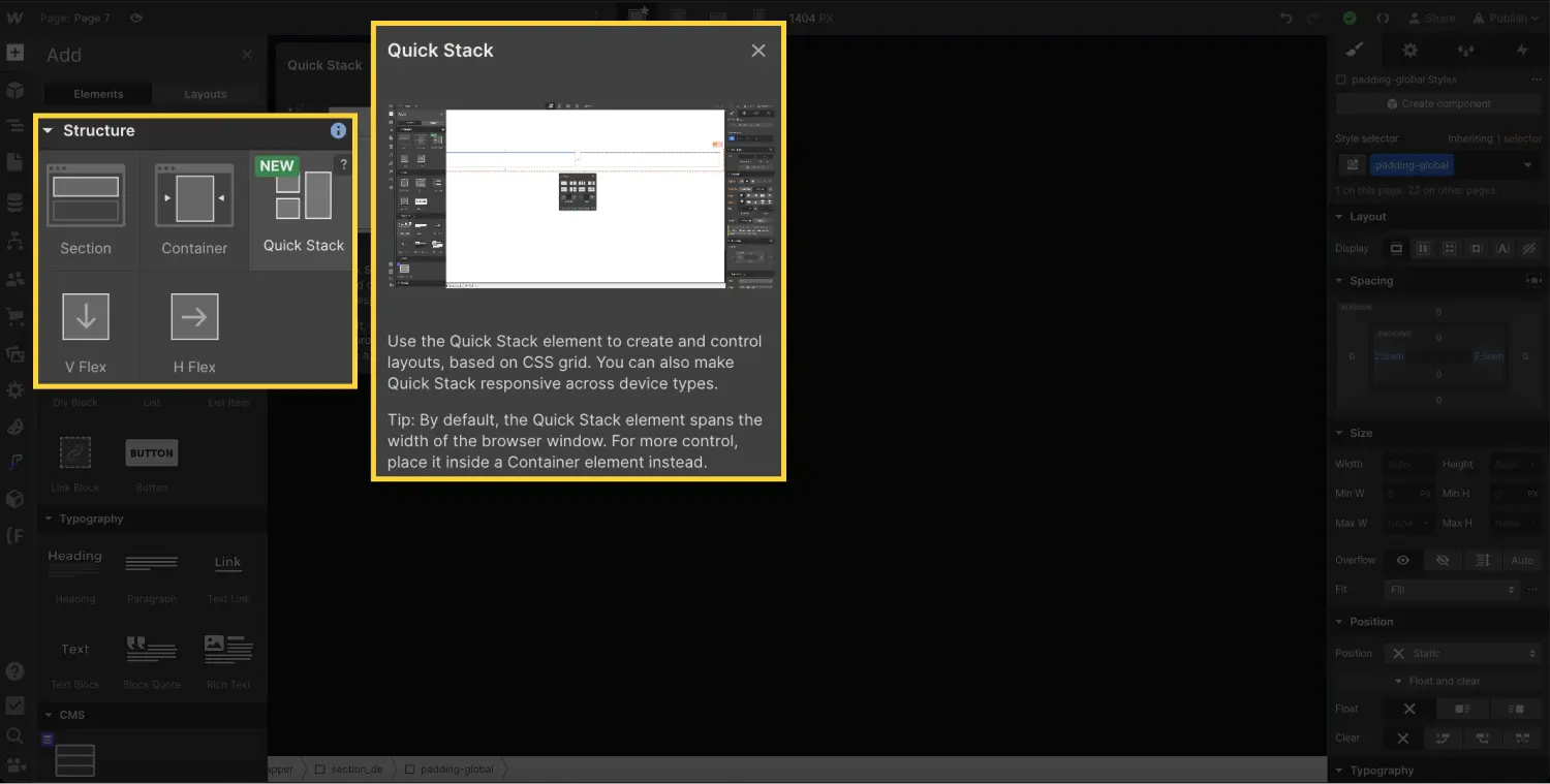 Quick Stack: New Webflow Mi Flexbox Mi Grid feature