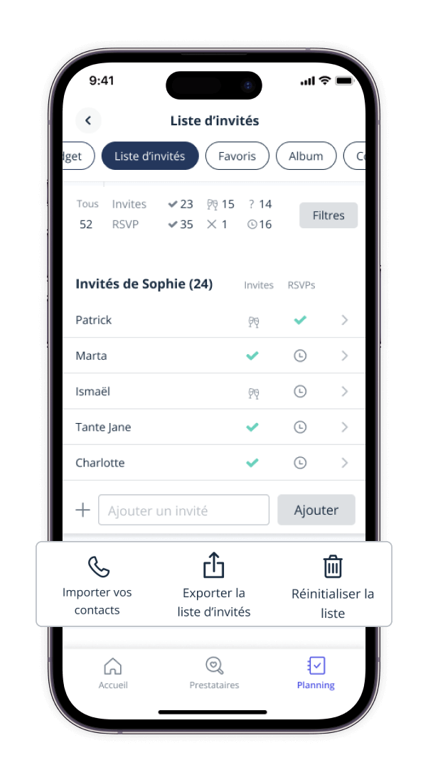 Liste d'invités pour mariage | Bridebook
