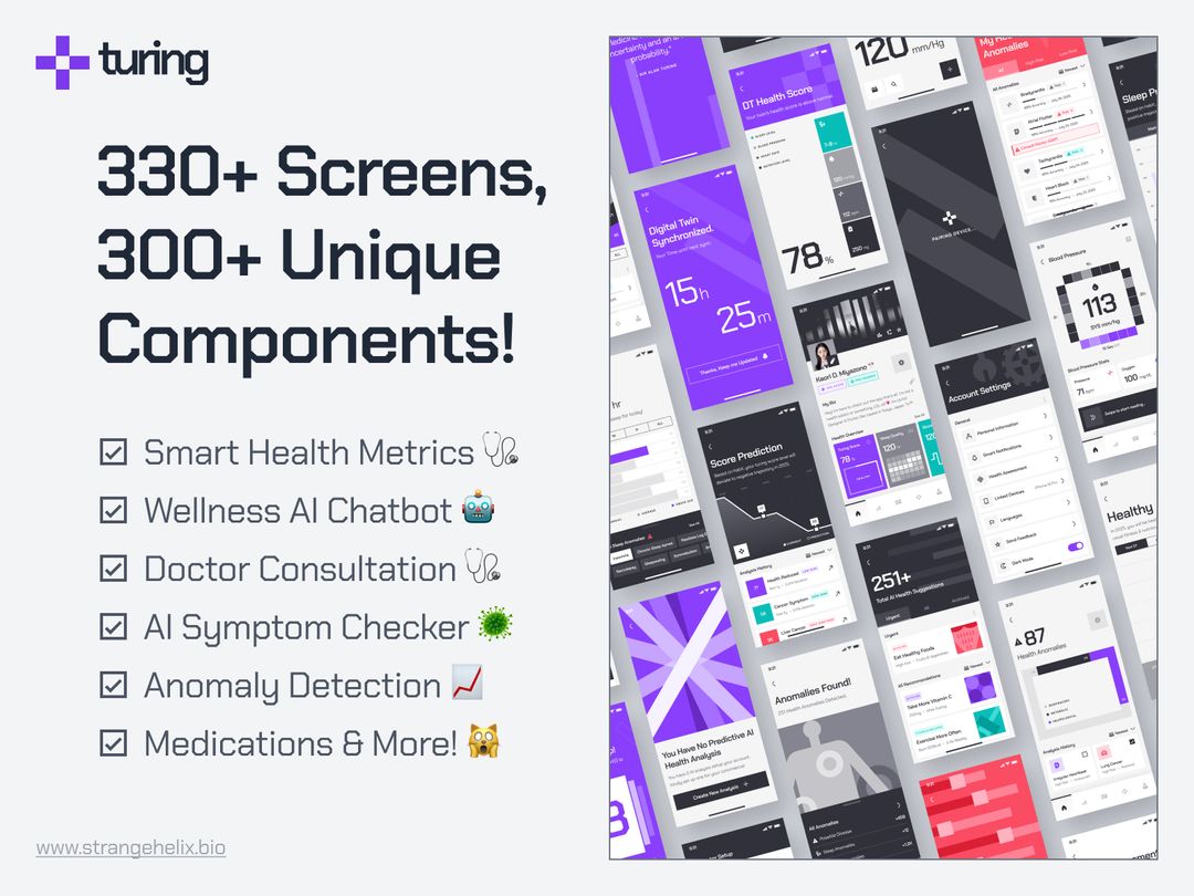 strangehelix.bio | Product | turing UI Kit: AI-Driven Smart Healthcare App