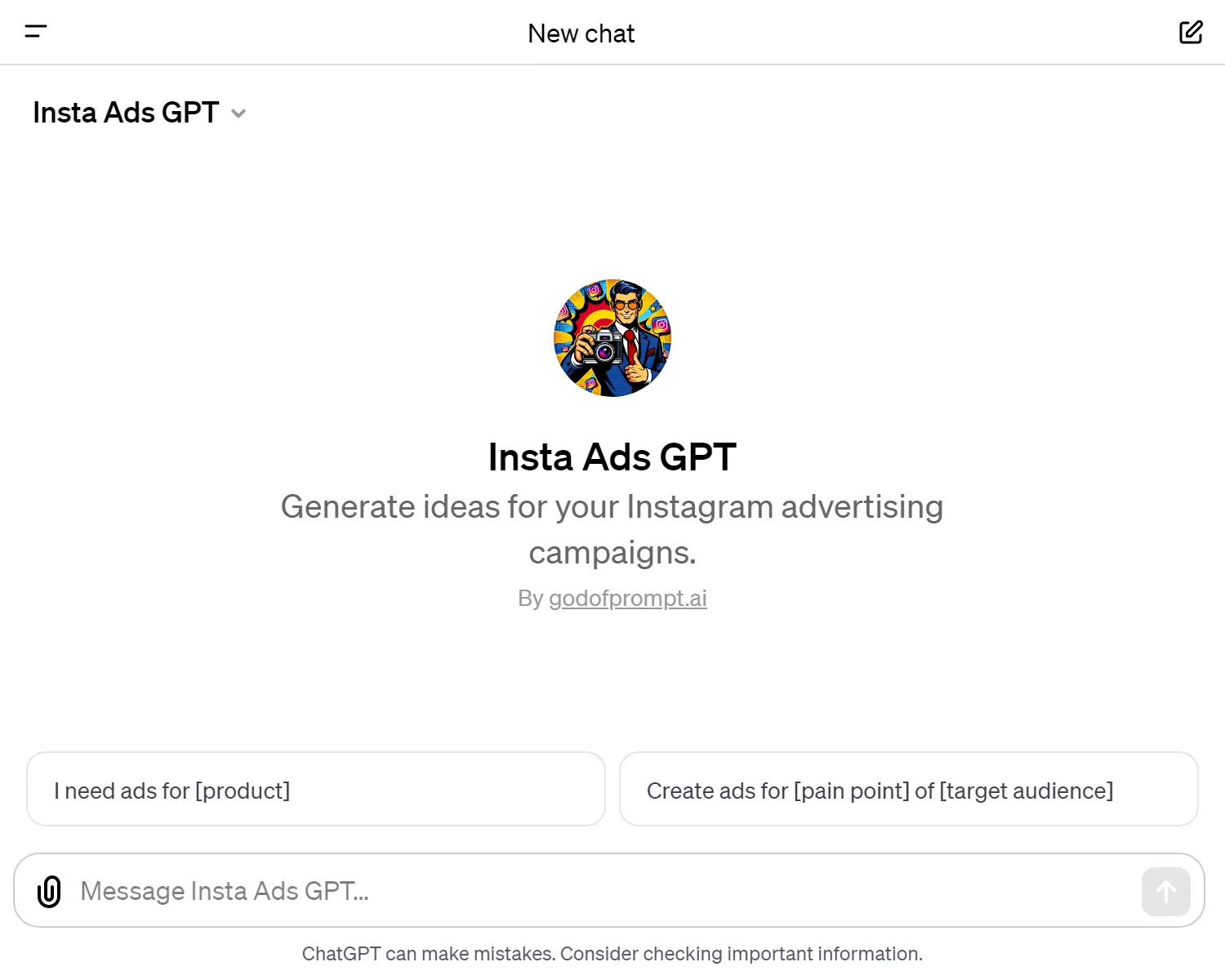 Insta Ads GPT - Generate ideas for your Instagram advertising campaigns.